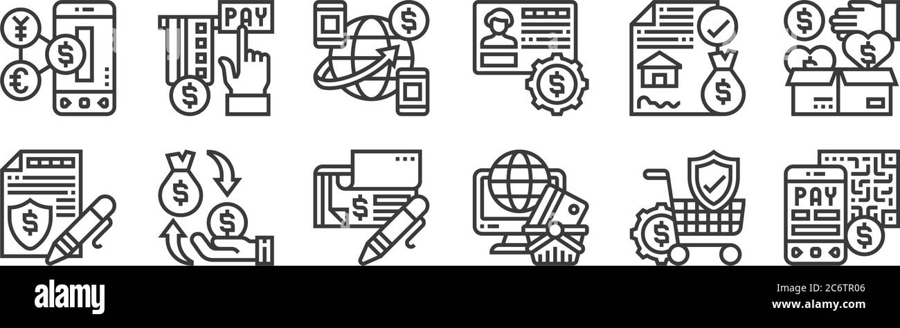 12 set of linear payment element icons. thin outline icons such as qr ...