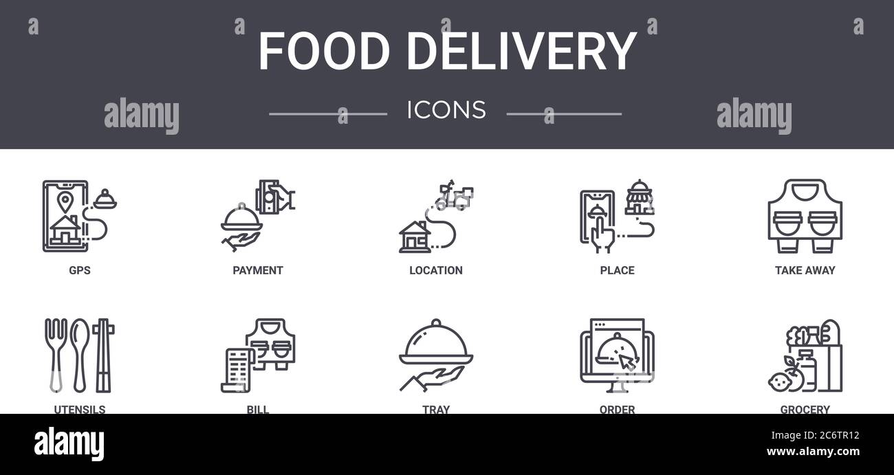 food delivery concept line icons set. contains icons usable for web ...