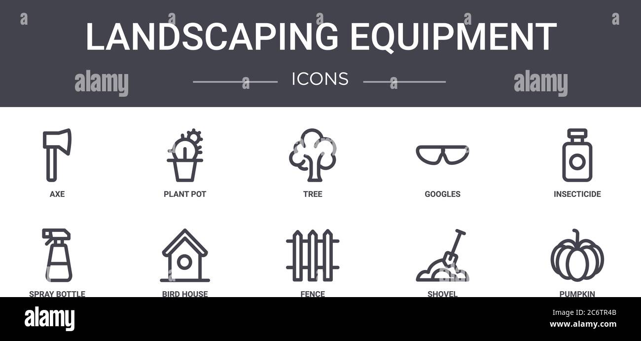 landscaping equipment concept line icons set. contains icons usable for ...