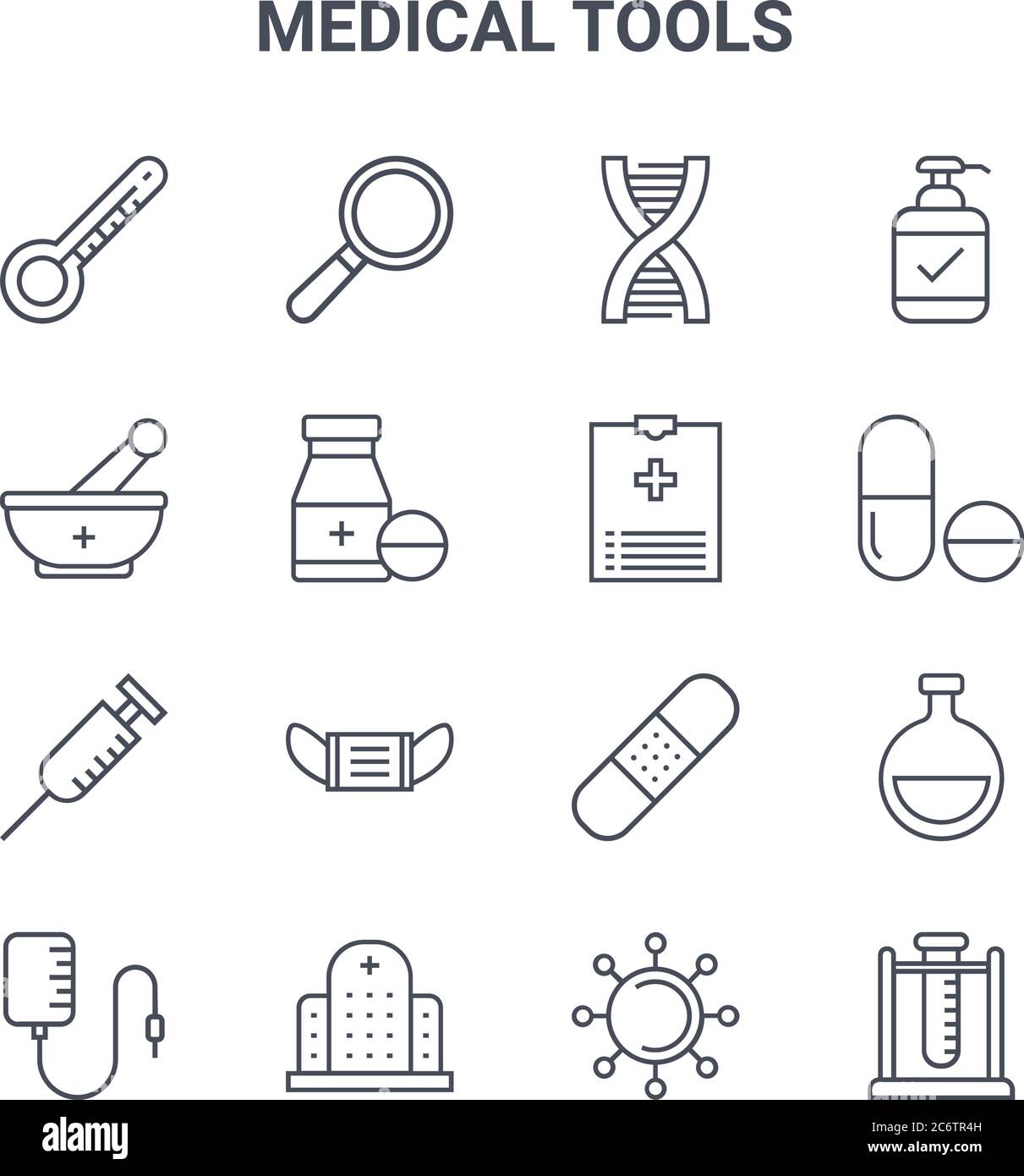 set of 16 medical tools concept vector line icons. 64x64 thin stroke ...