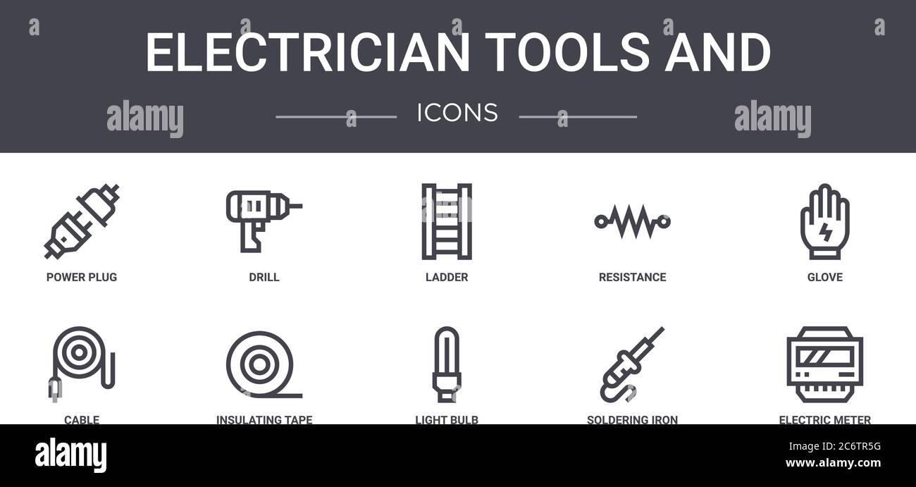electrician tools and concept line icons set. contains icons usable for ...