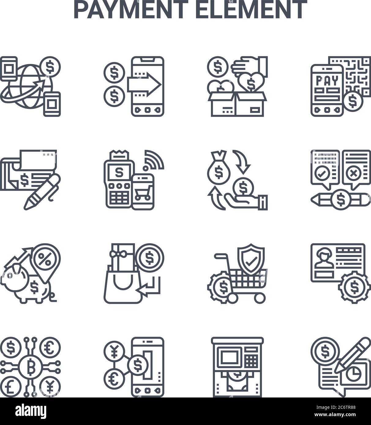 set of 16 payment element concept vector line icons. 64x64 thin stroke ...