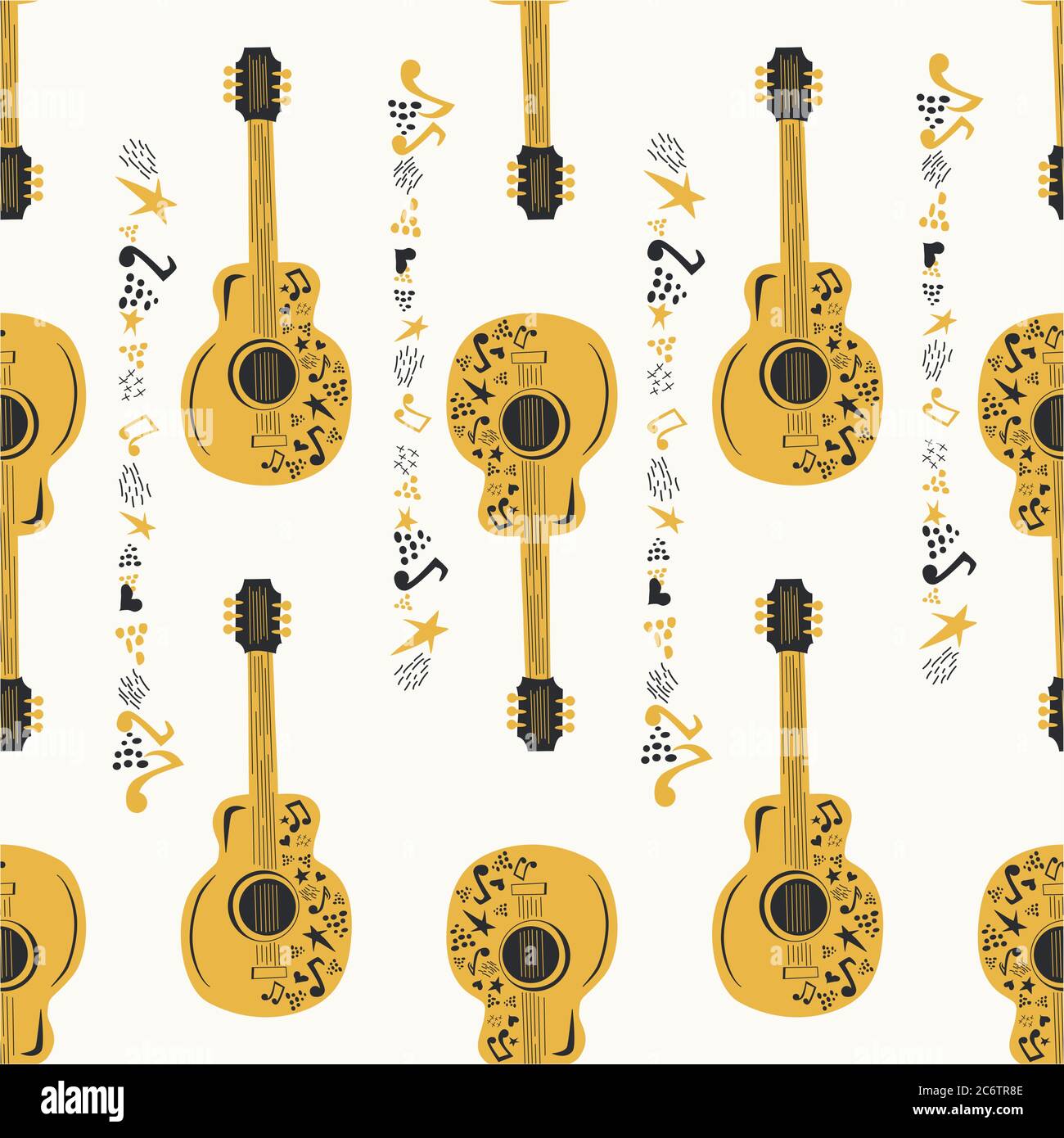 Handdrawn seamless pattern with country music symbols - notes, guitar ...