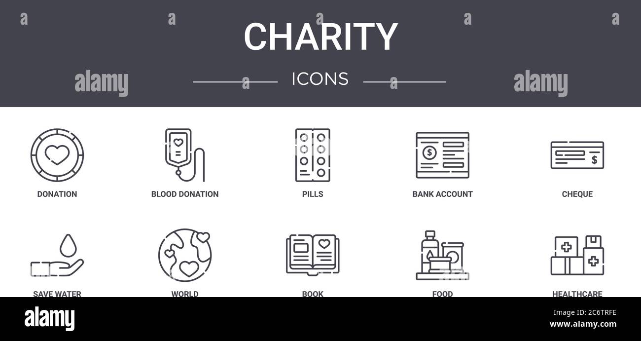 charity concept line icons set. contains icons usable for web, logo, ui ...