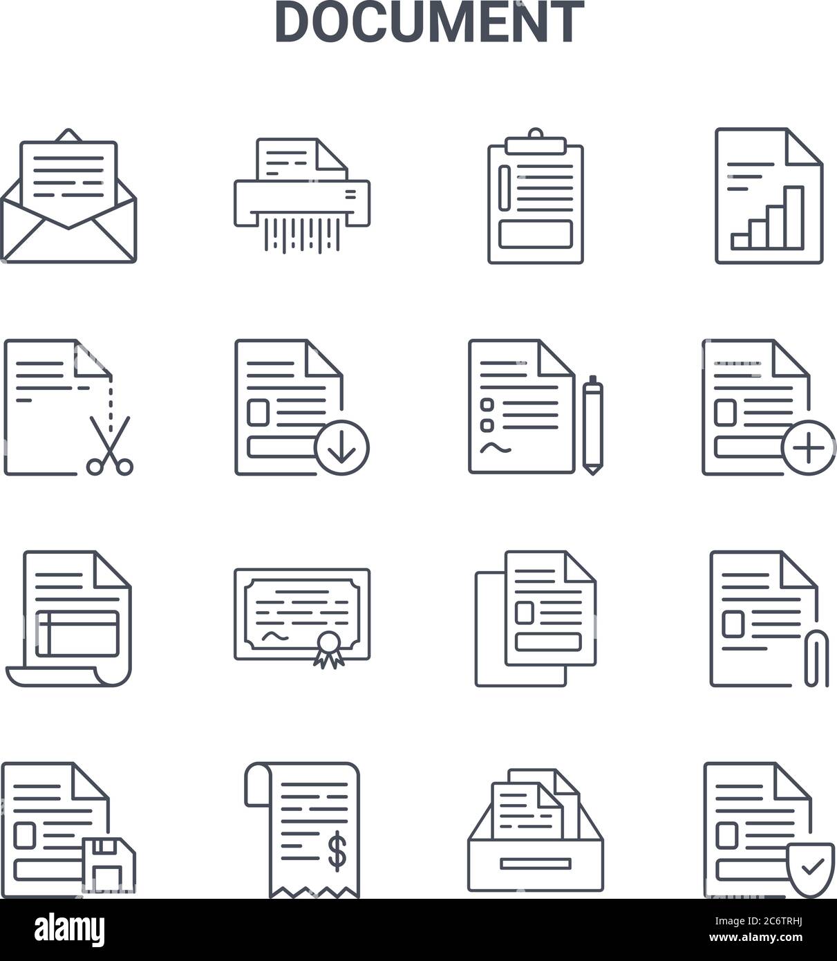 set of 16 document concept vector line icons. 64x64 thin stroke icons ...