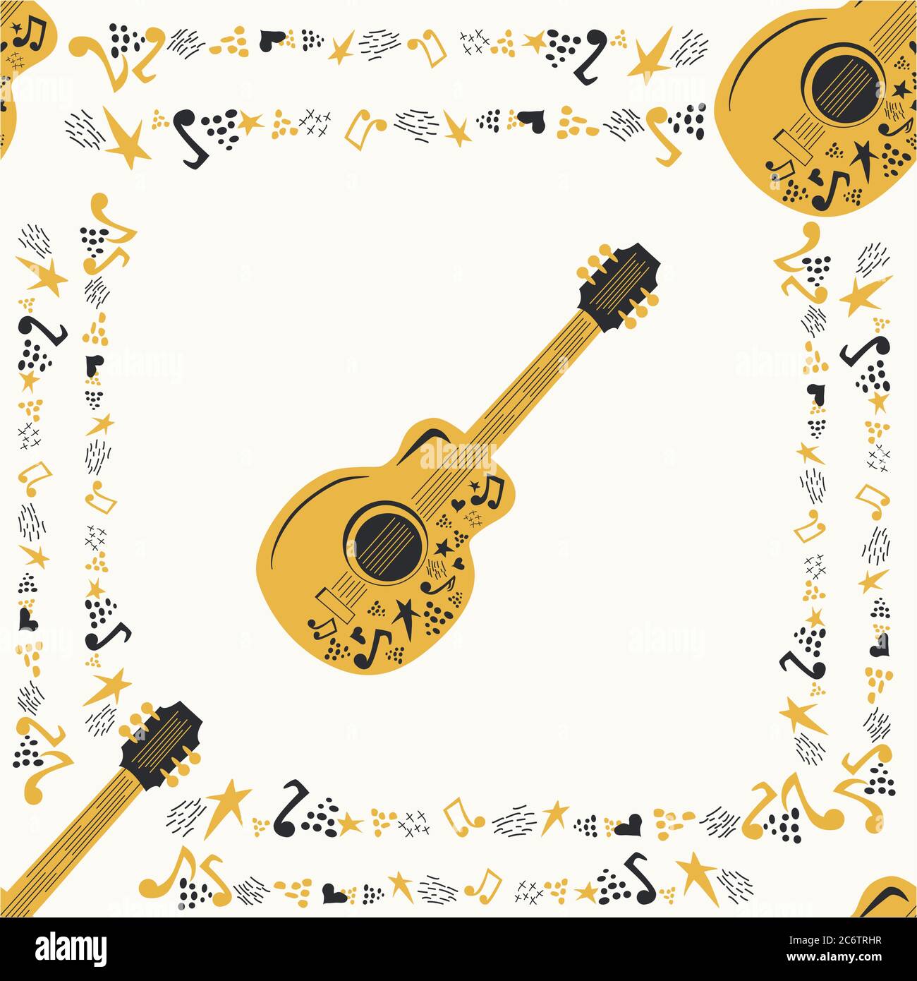 Handdrawn seamless pattern with country music symbols - notes, guitar ...