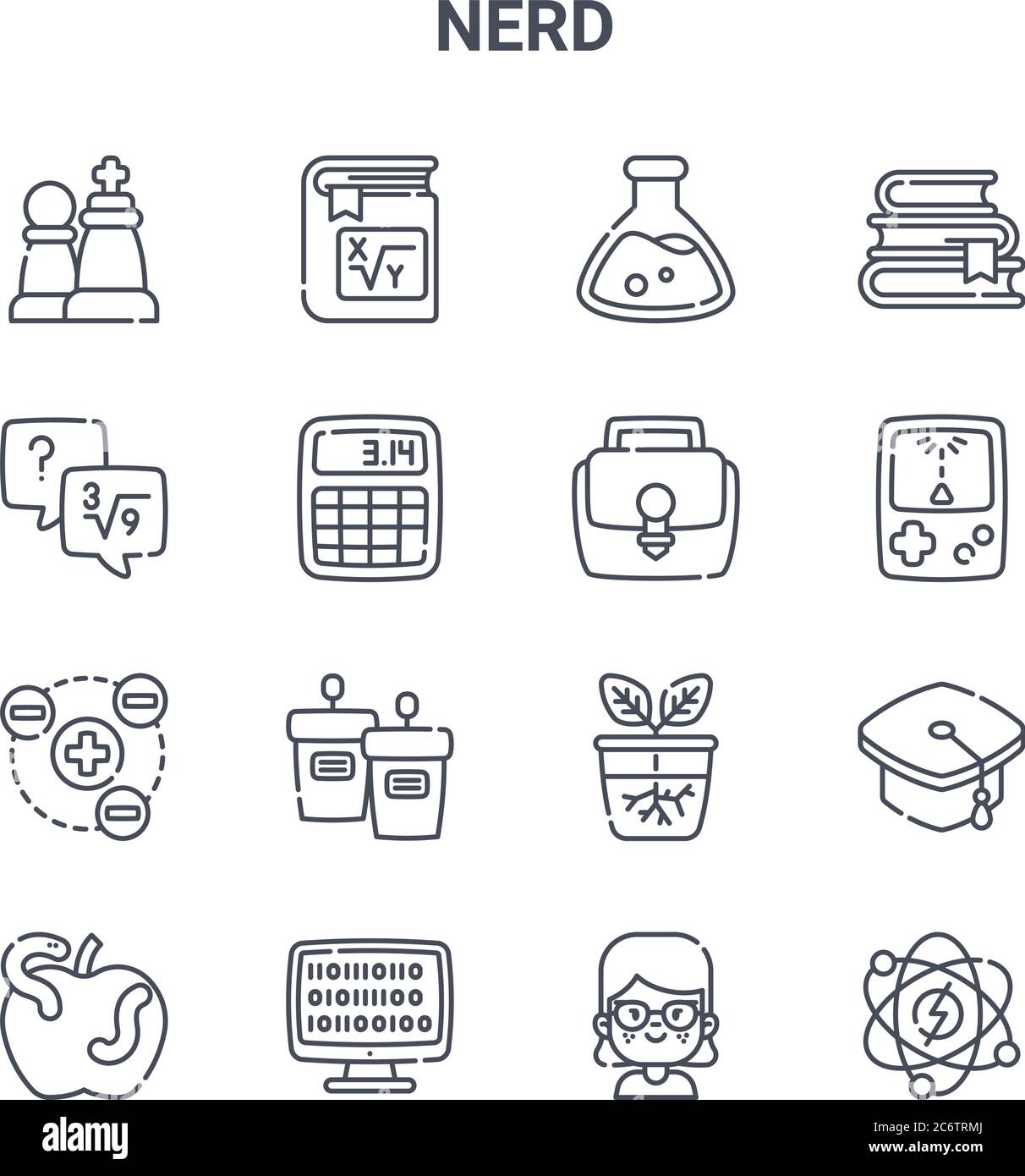 set of 16 nerd concept vector line icons. 64x64 thin stroke icons such ...