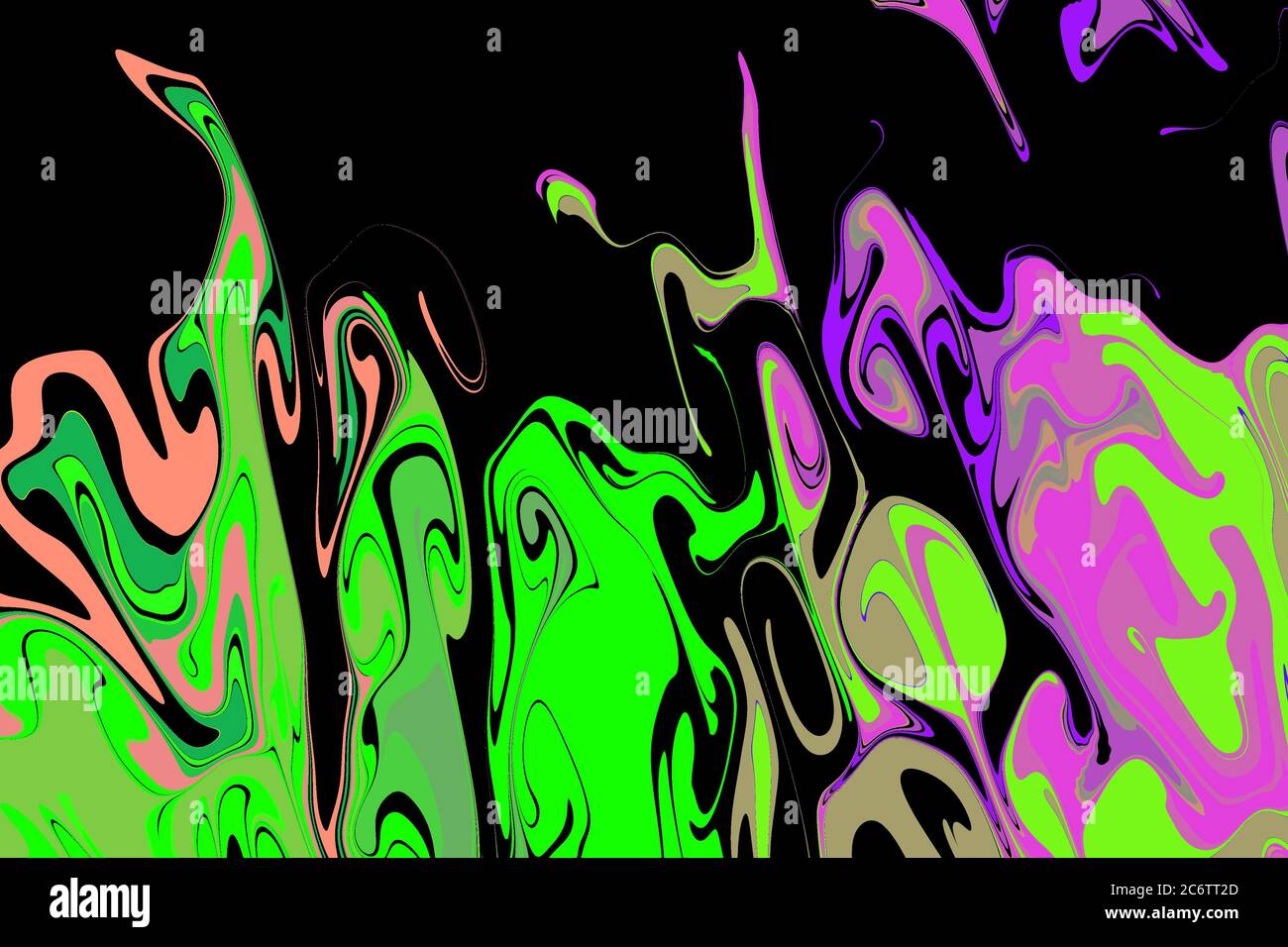 Splashes and waves of neon colors on a black background. Digital ink ...