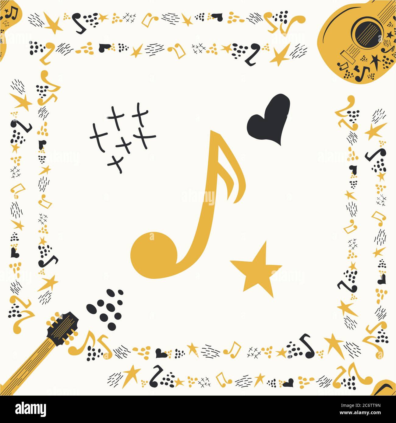 Handdrawn seamless pattern with country music symbols - notes, guitar ...