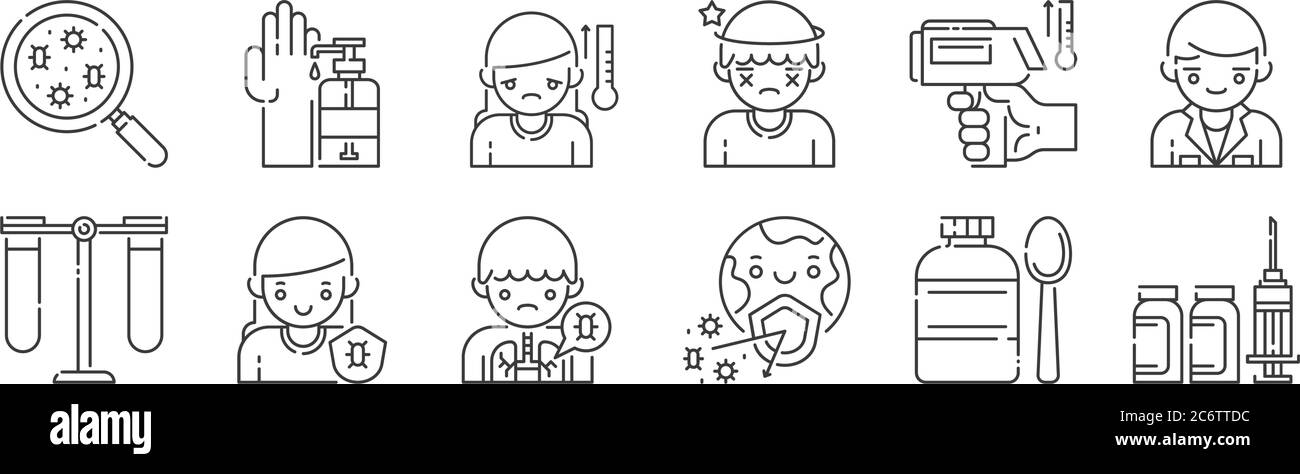 12 set of linear virus transmission icons. thin outline icons such as ...