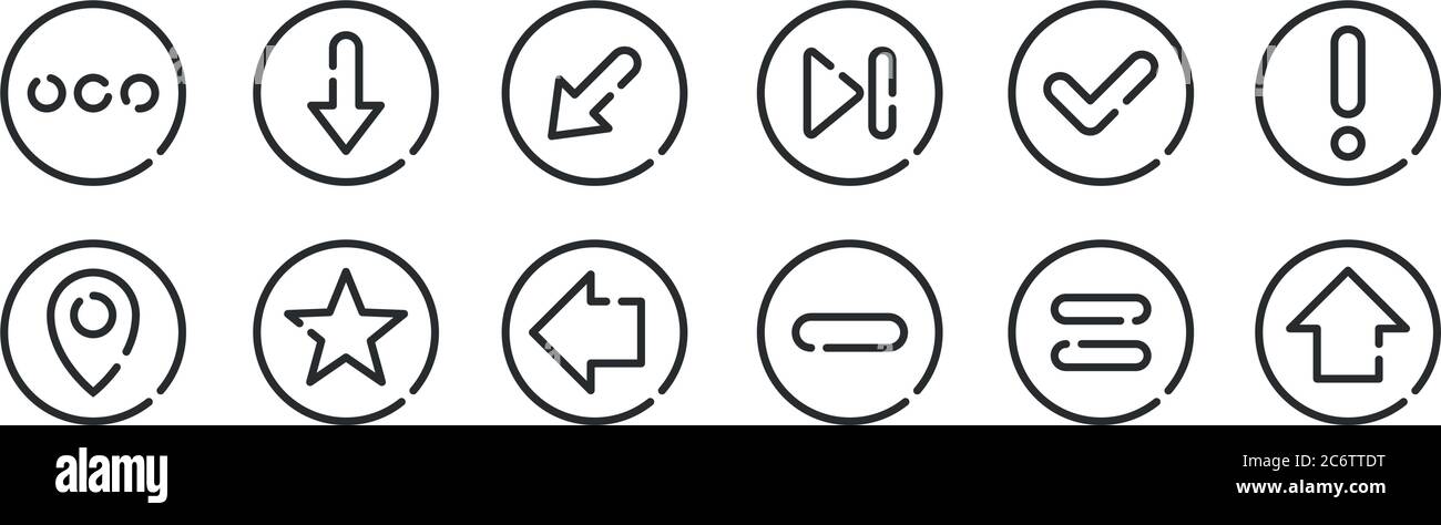 set of 12 thin outline icons such as up arrow, minus, star, checklist ...