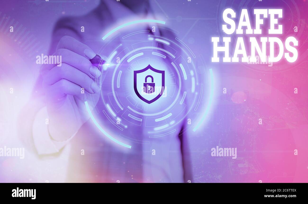 Conceptual hand writing showing Safe Hands. Concept meaning Ensuring ...