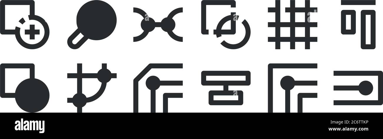 set of 12 thin outline icons such as node, align, node, grid, nodes ...