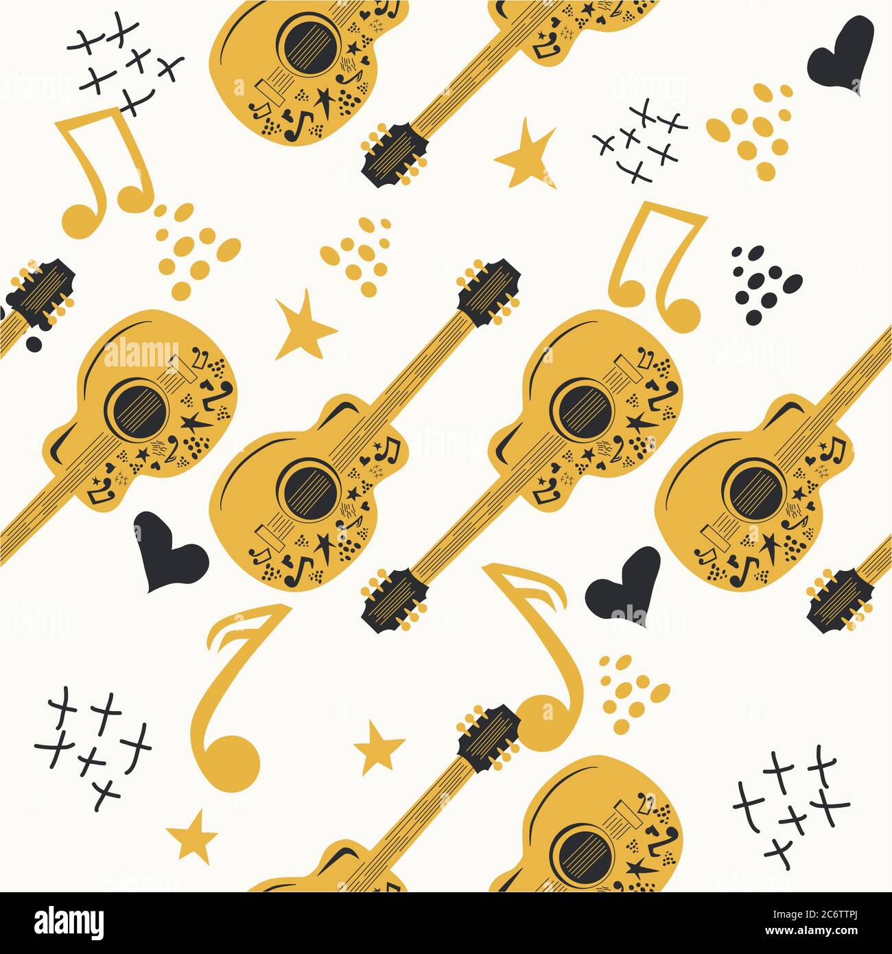 Handdrawn seamless pattern with country music symbols - notes, guitar ...