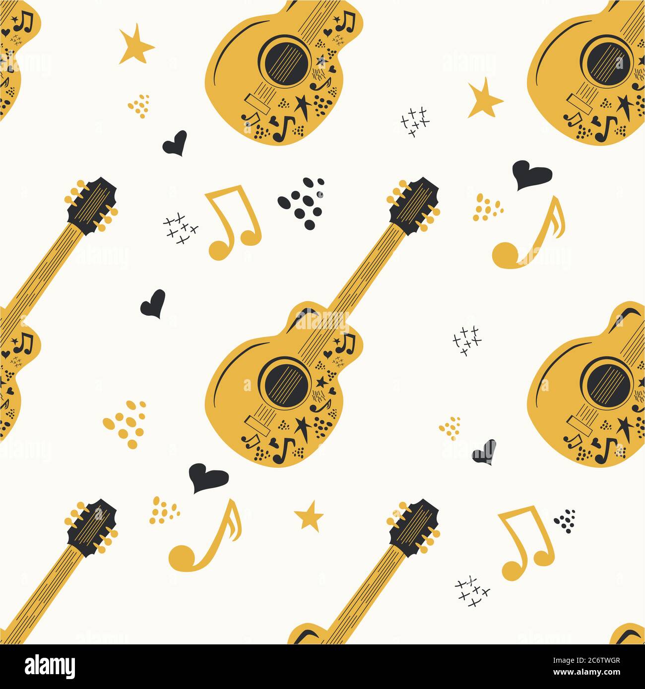Handdrawn seamless pattern with country music symbols - notes, guitar ...