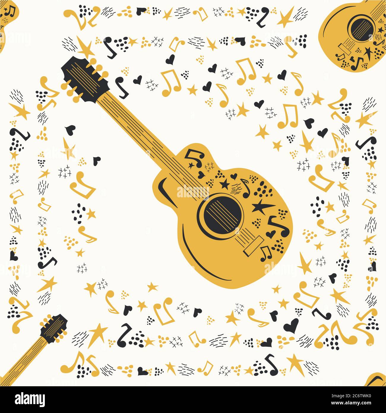 Handdrawn seamless pattern with country music symbols - notes, guitar ...