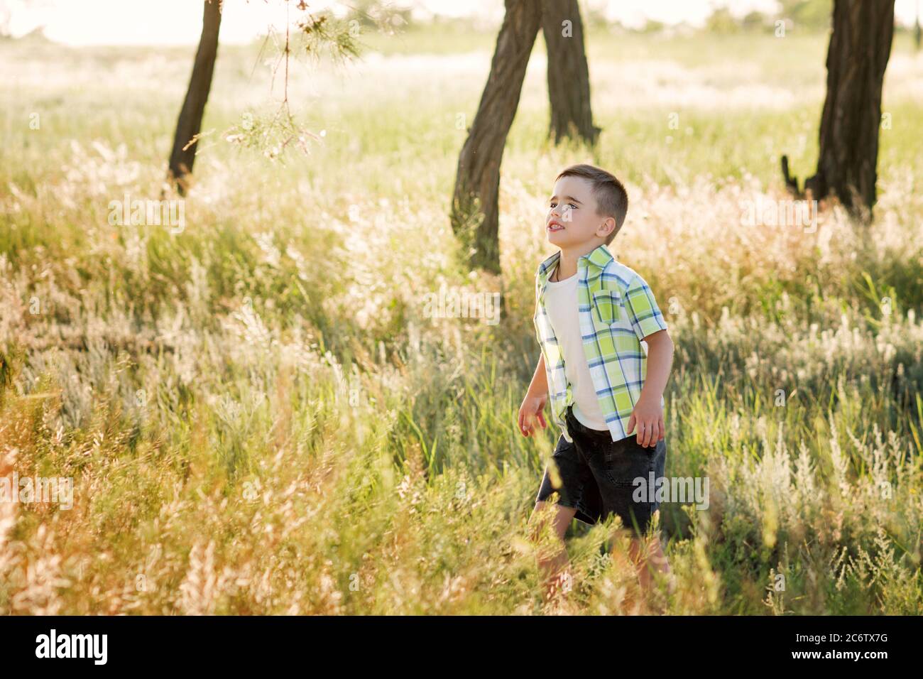 Emotional portrait of a happy and cheerful little boy, running and ...
