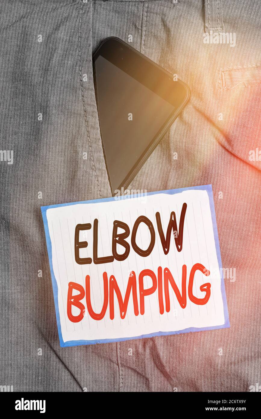 Conceptual hand writing showing Elbow Bumping. Concept meaning ...