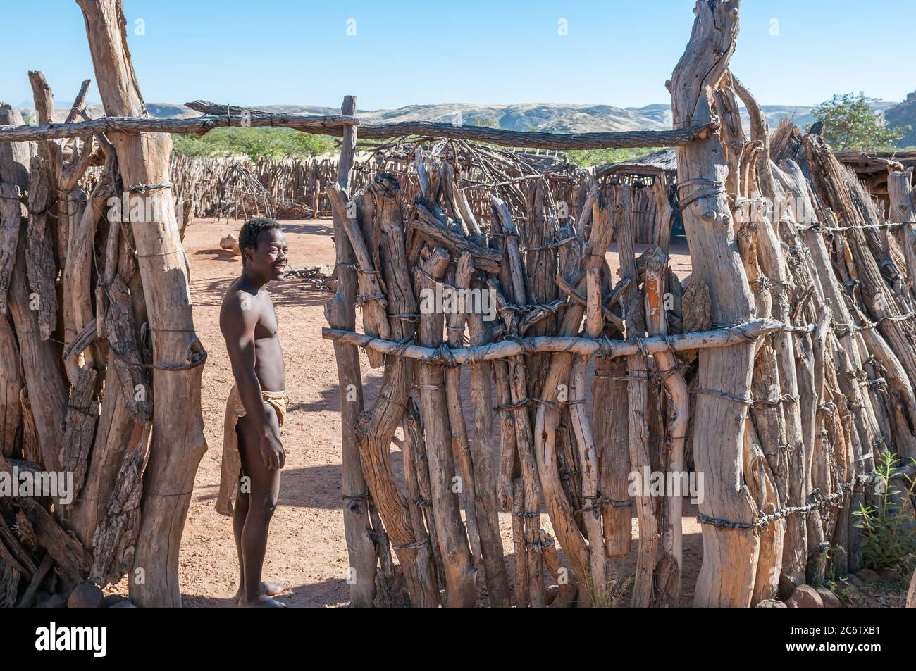 DAMARALAND, NAMIBIA - MAY 30, 2011: A Damara man in traditional clothes ...