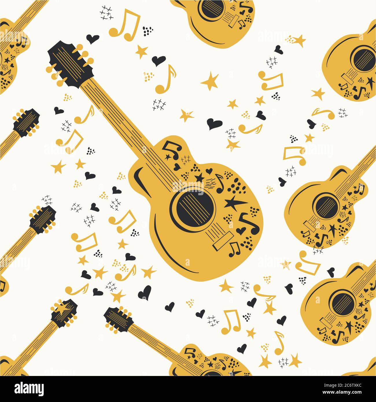 Handdrawn seamless pattern with country music symbols - notes, guitar ...