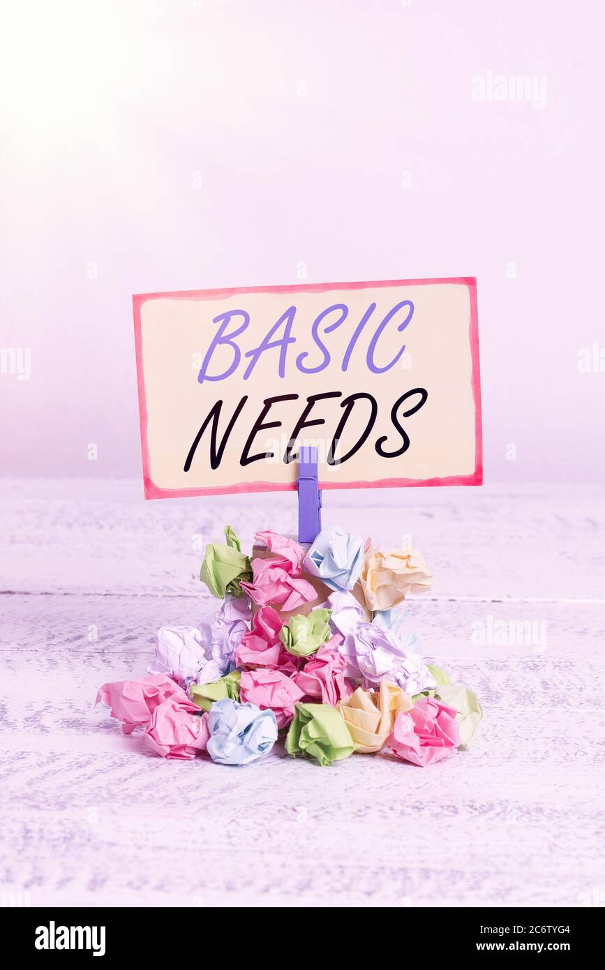 Writing note showing Basic Needs. Business concept for necessary to ...