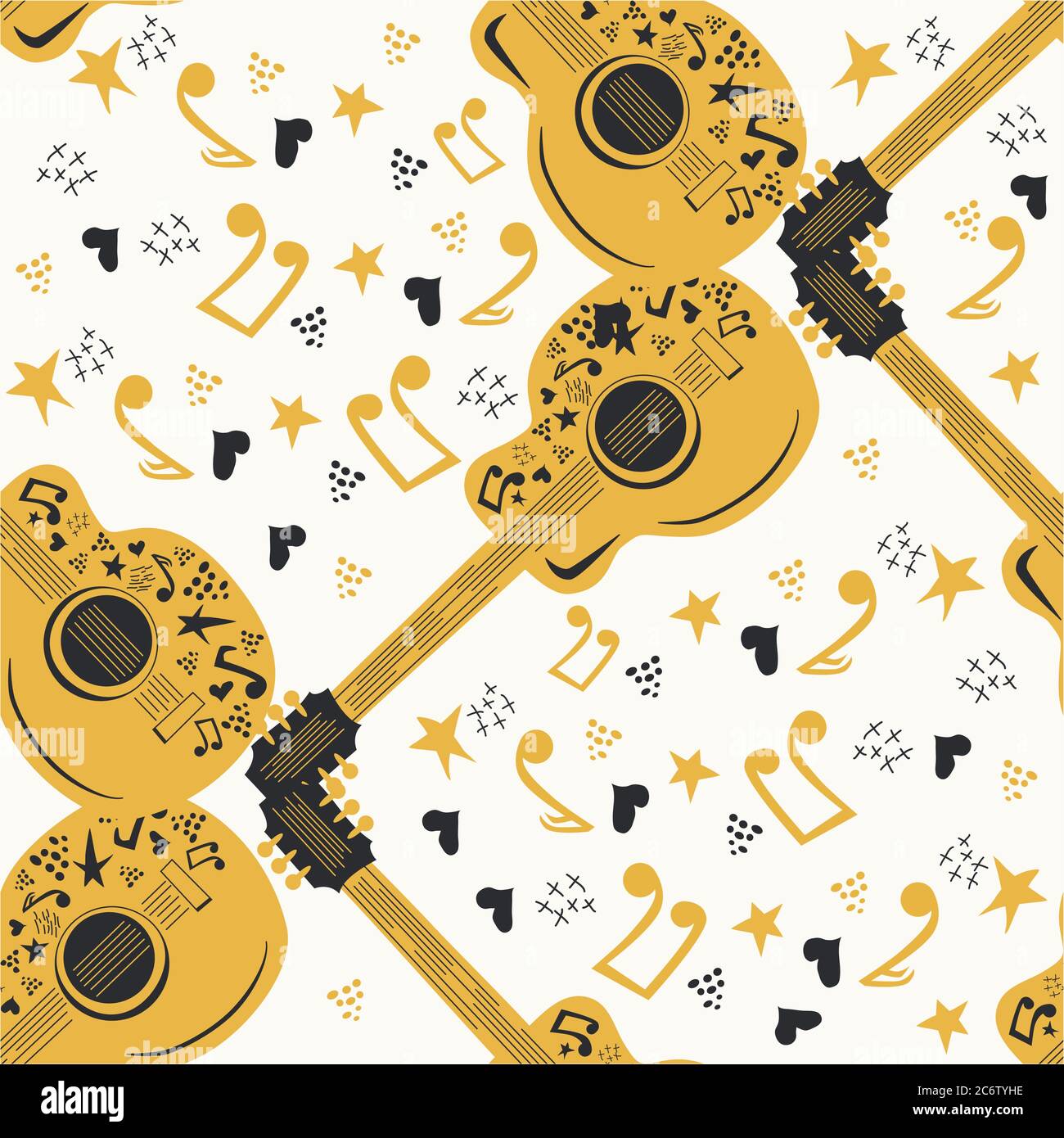 Handdrawn seamless pattern with country music symbols - notes, guitar ...