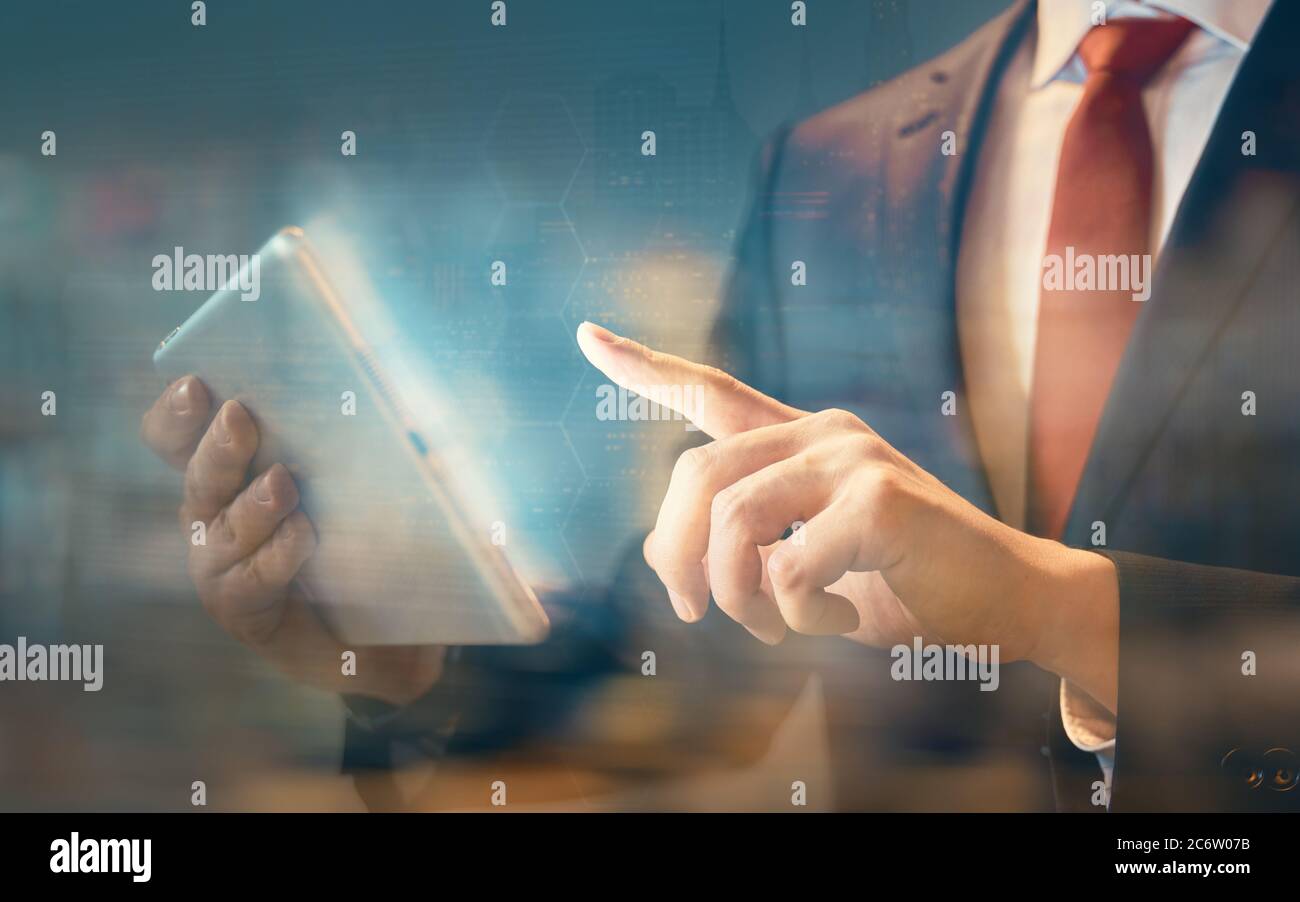 Businessman using tablet. Business strategy. Abstract icon. Digital ...