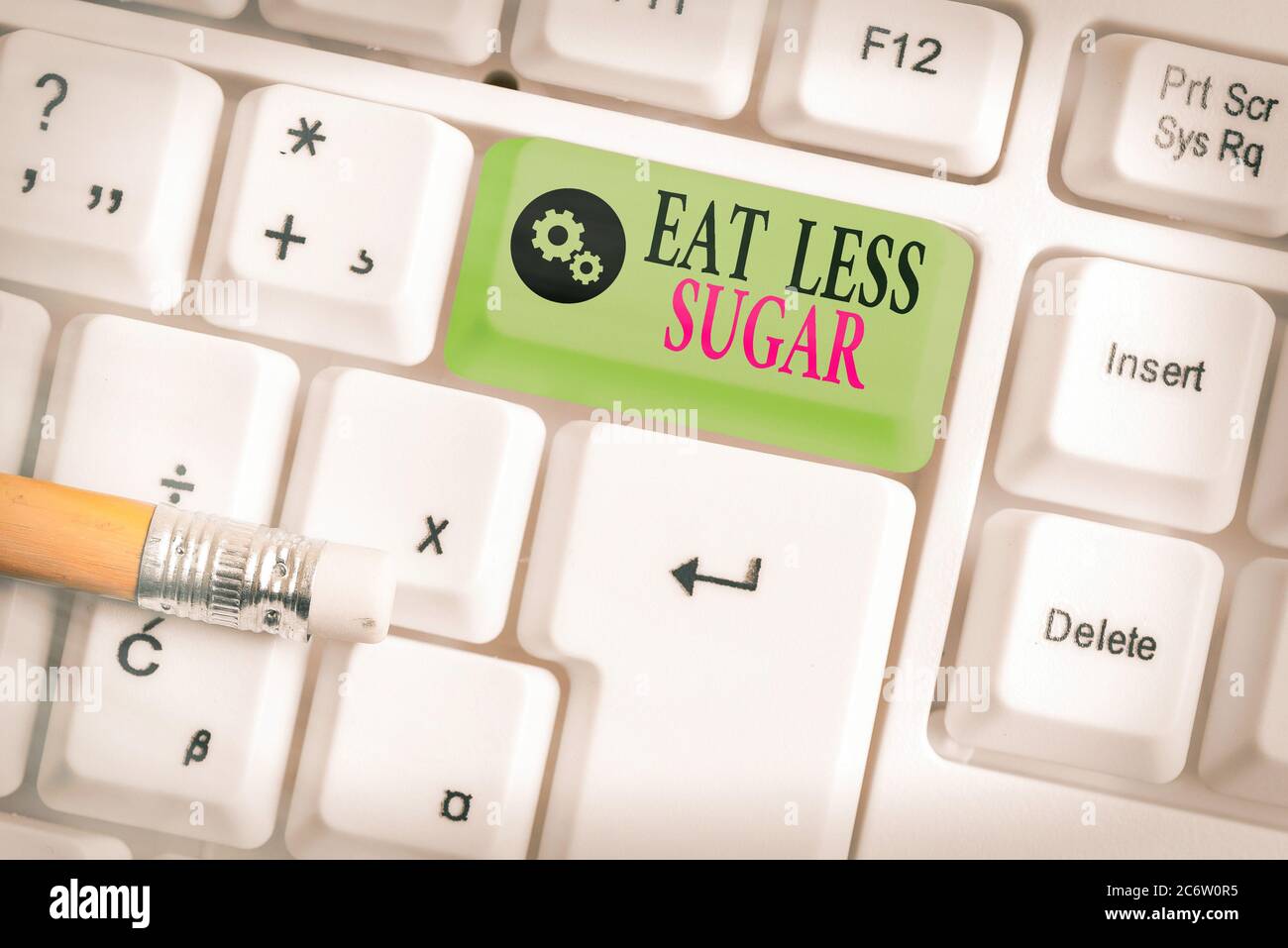 Writing note showing Eat Less Sugar. Business concept for reducing ...