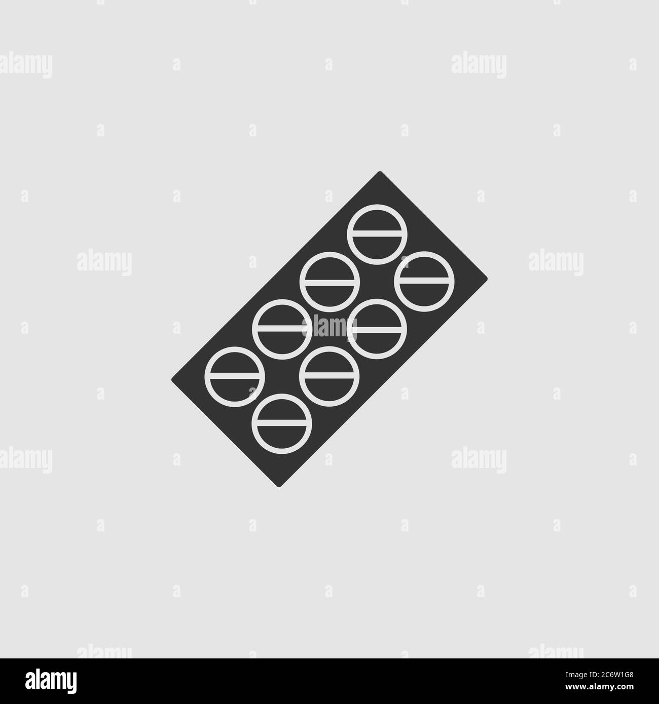Pills blister pack icon flat. Black pictogram on grey background ...