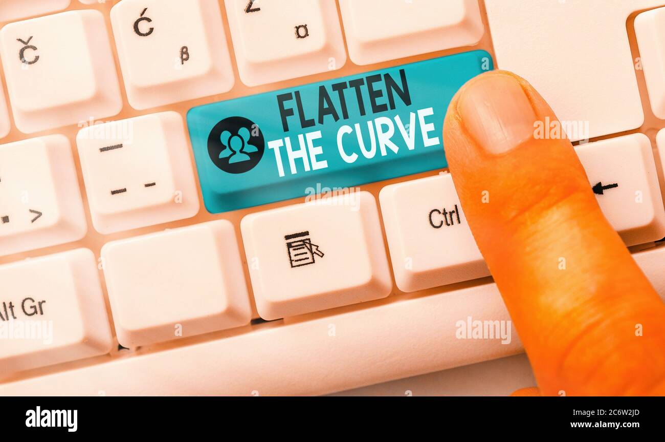 Conceptual hand writing showing Flatten The Curve. Concept meaning ...