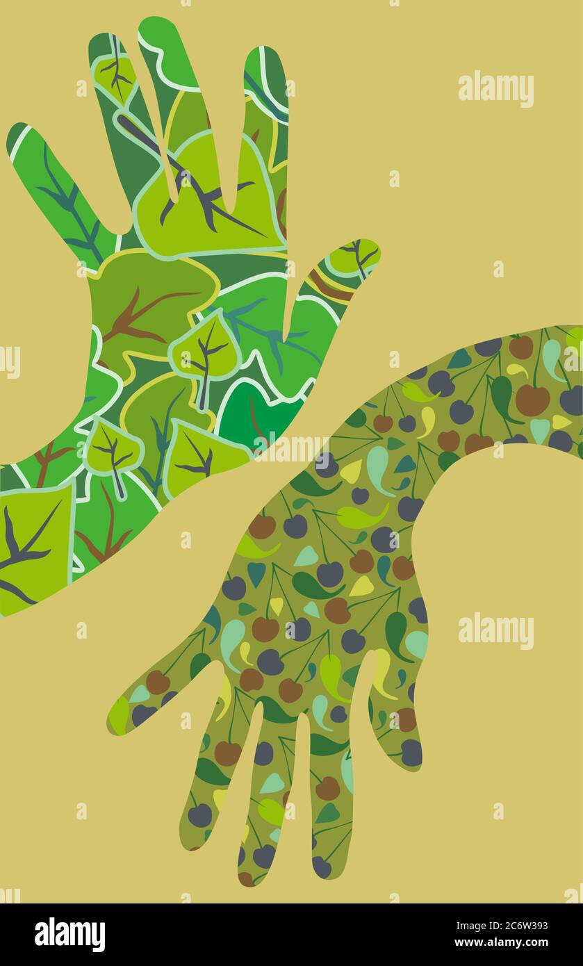 Illustration of hands with nature pattern inside Stock Vector Image ...