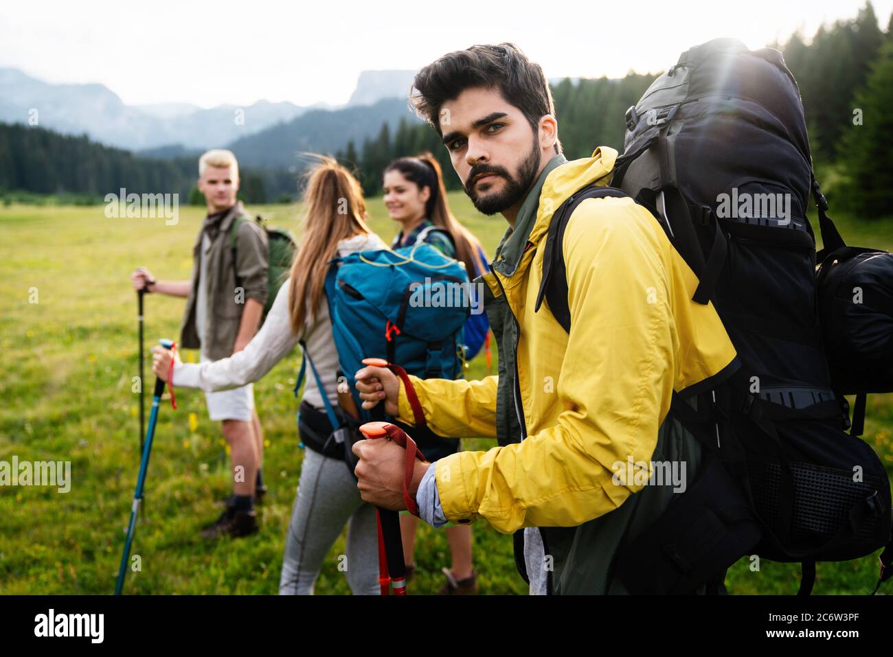 Hiking team, travel friends, sport lifestyle concept Stock Photo - Alamy