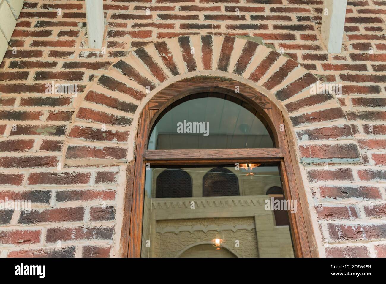 close up of brick wall and big window with reflection Stock Photo - Alamy