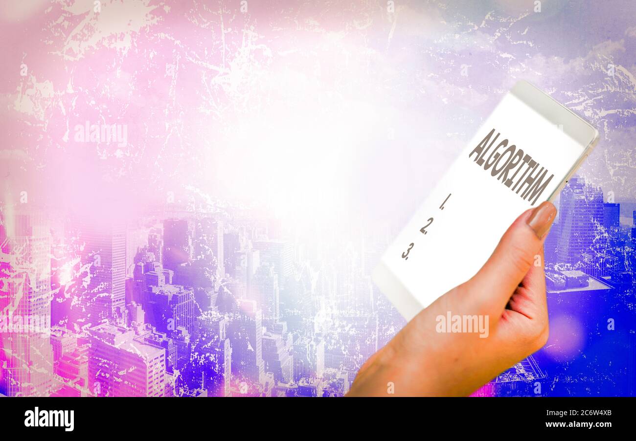 Conceptual hand writing showing Algorithm. Concept meaning a method or set of rules for ...