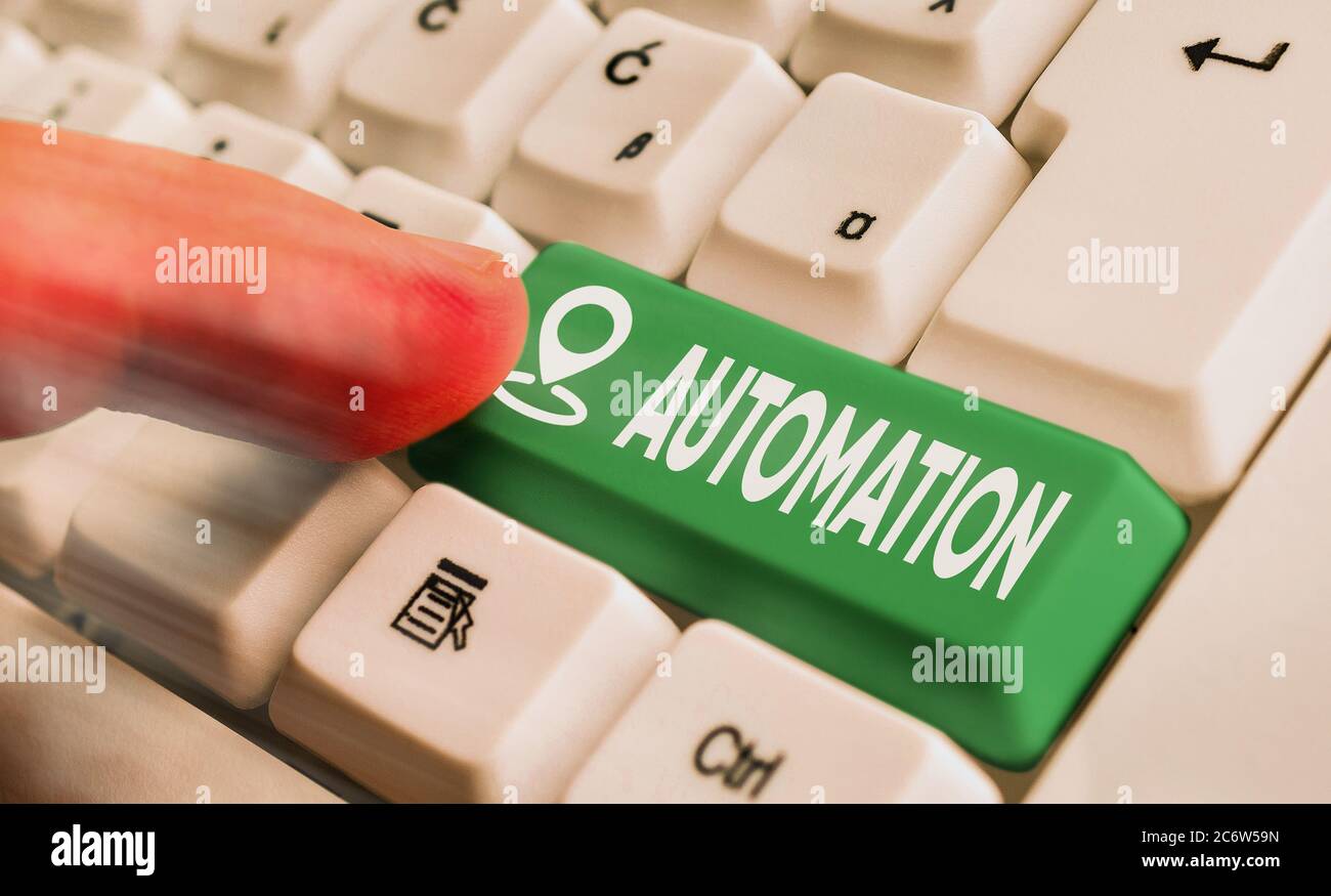 Text sign showing Automation. Business photo text equipment in ...