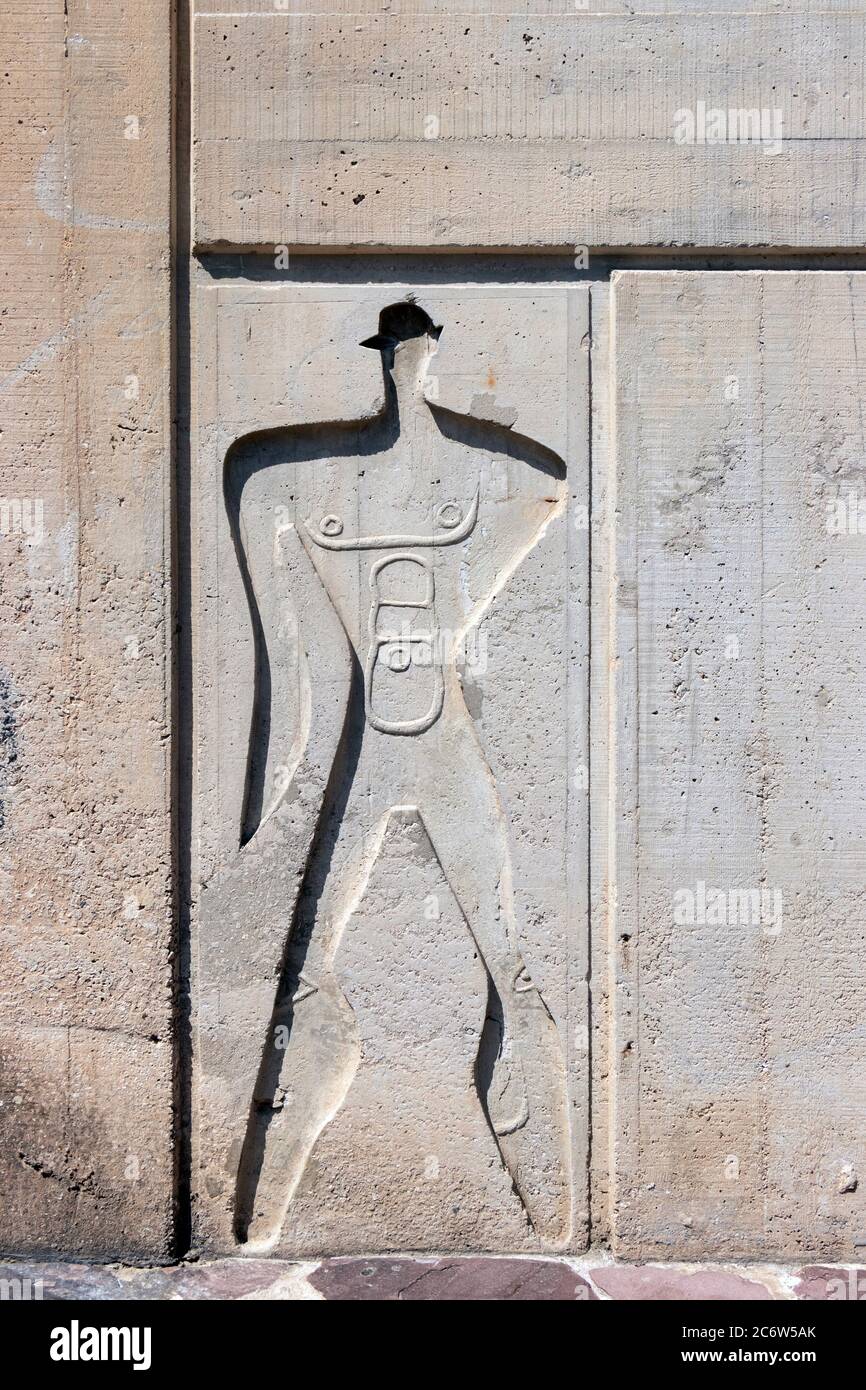 detail of concrete gliph of Modulor Man at Unité d'habitation Cite ...