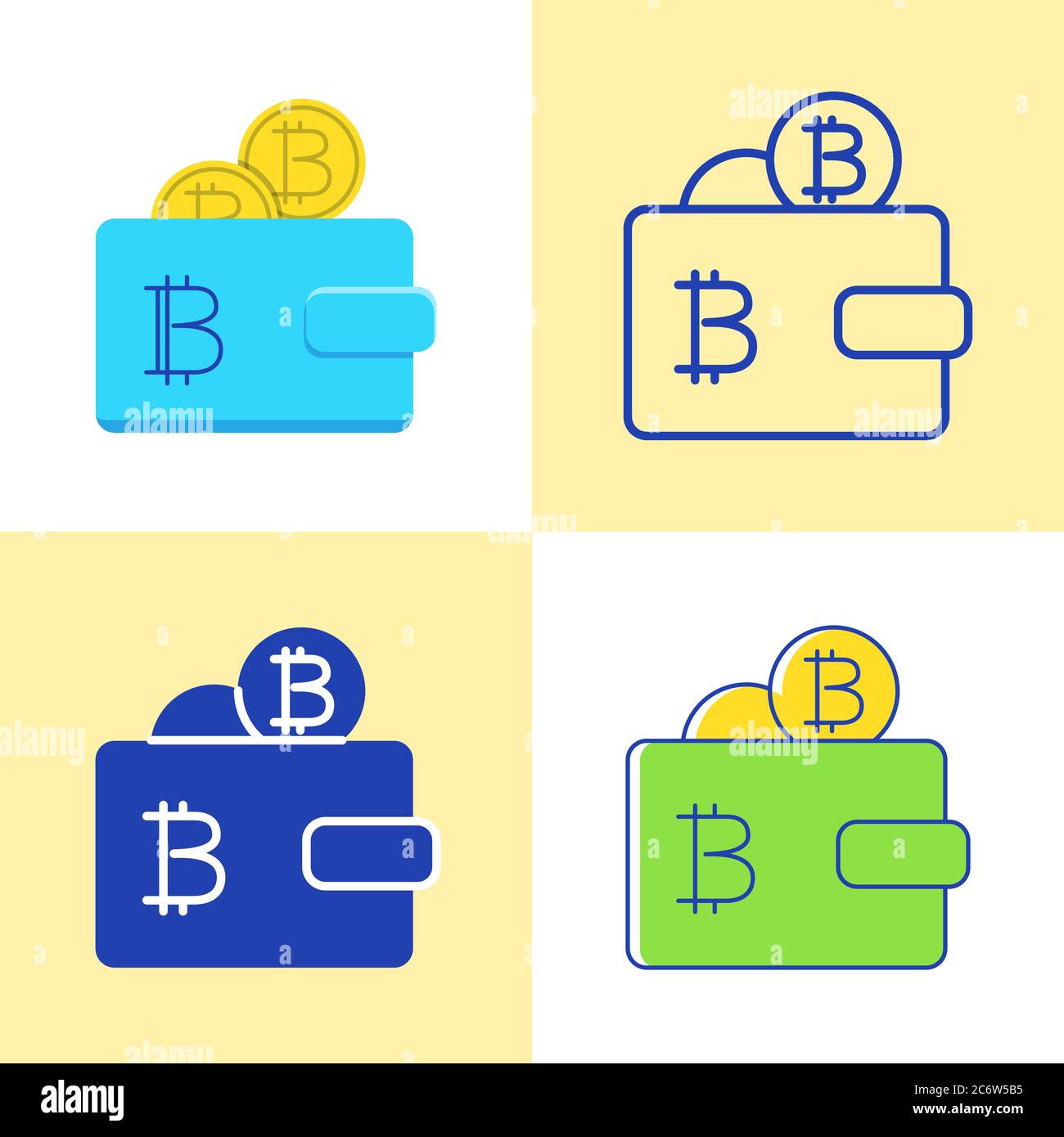 Wallet with bitcoin icon set in flat and line style. Cryptocurrency ...