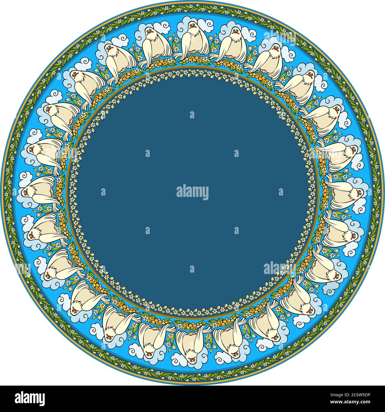 Ornamental birds vector round frame illustration Stock Vector Image ...