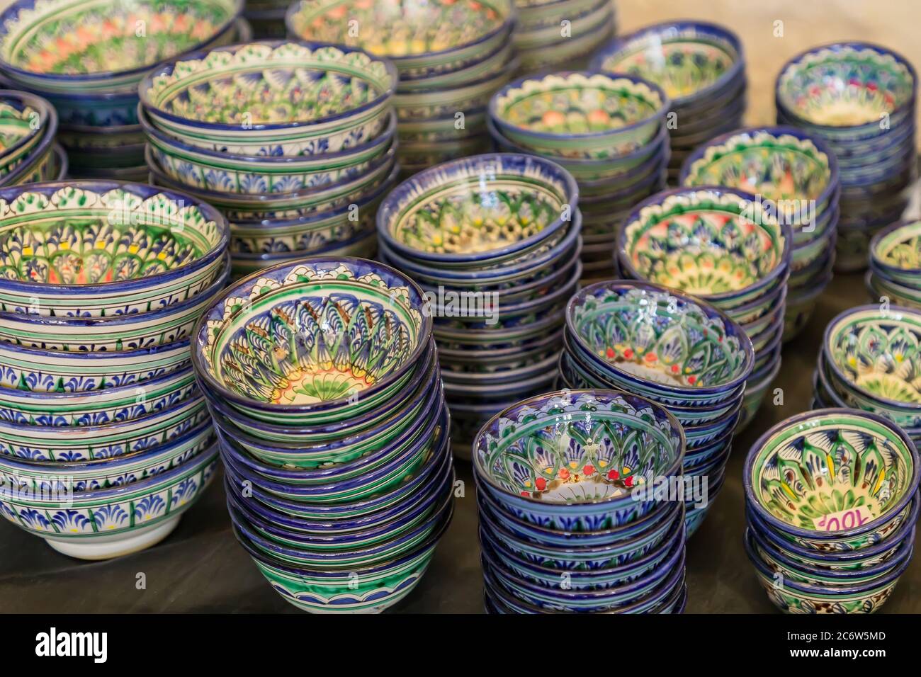 traditional Uzbek ceramic utensils - plates and bowls Stock Photo - Alamy