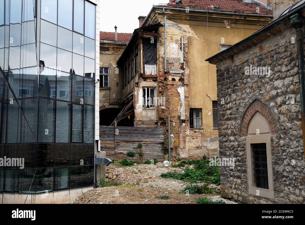 Bosnia and Herzegovina, Sarajevo. New and old buildings in the historic ...
