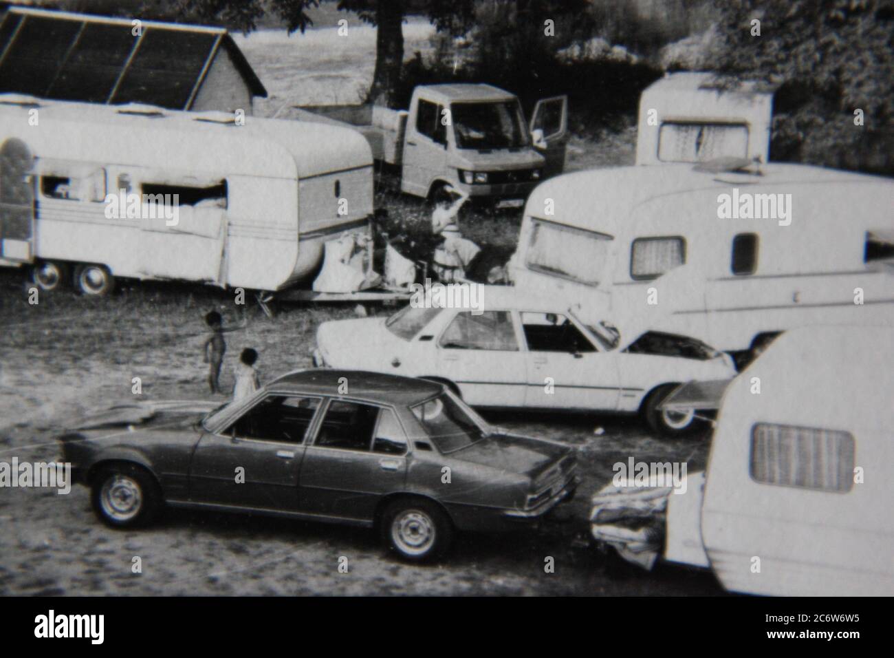 Fine 70s vintage black and white lifestyle photography of a gypsy camp ...