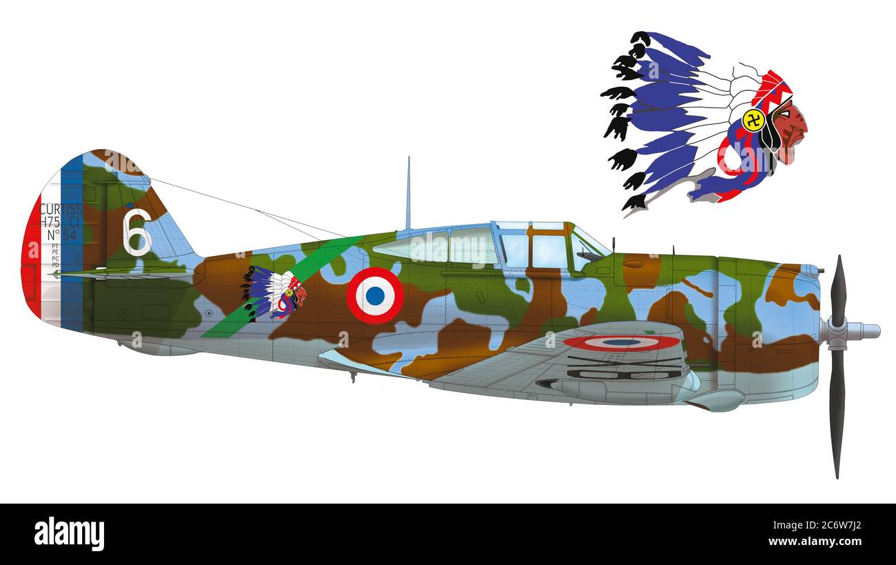 Curtiss H-75A1 of the 3rd flight of the of the fighter group GC II/5 of ...