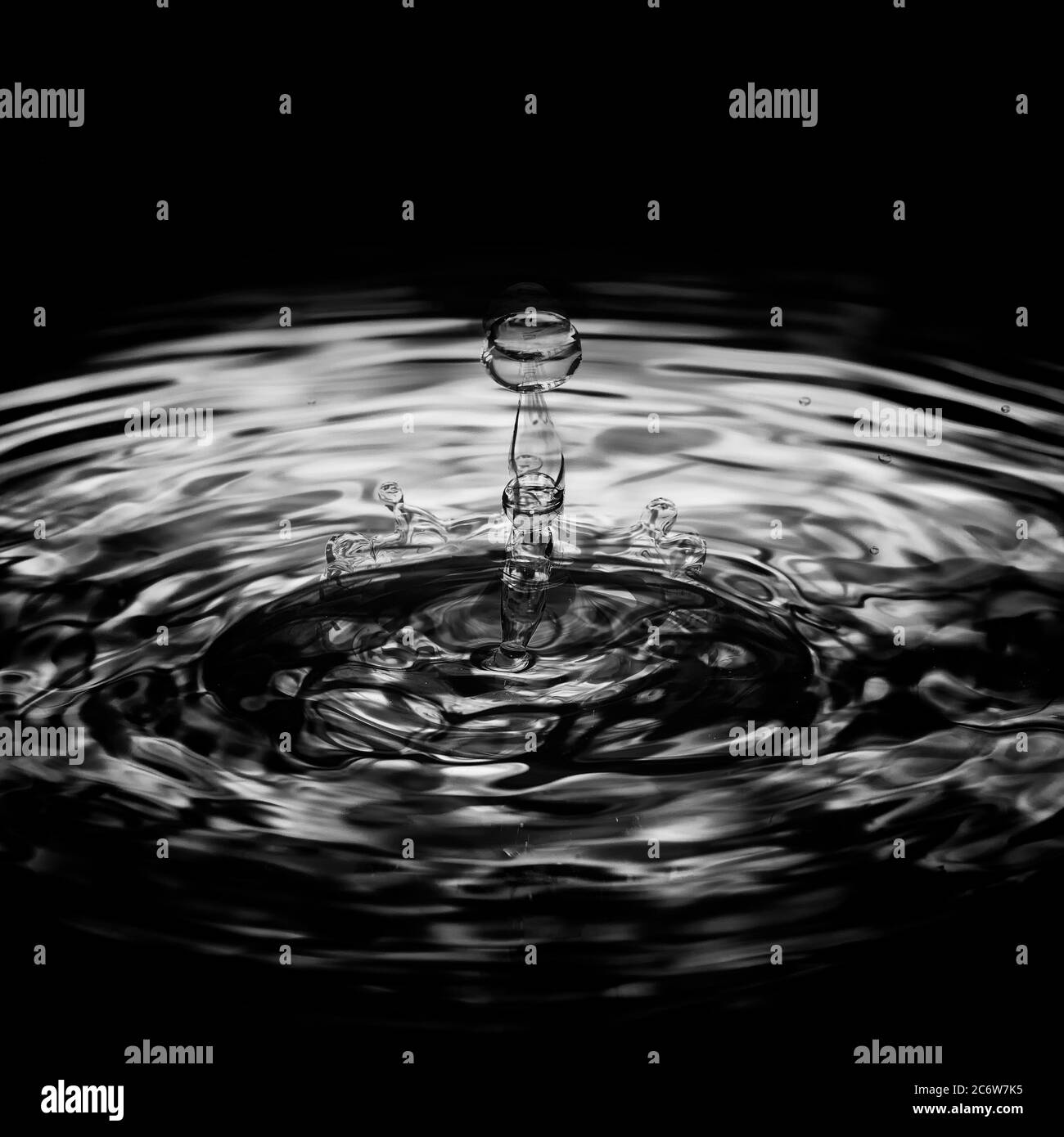 Water drop ripple splash droplet monochrome black and white image Stock ...