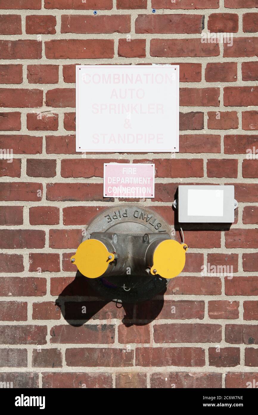 American brass standpipe with two yellow caps. New York. USA Stock ...