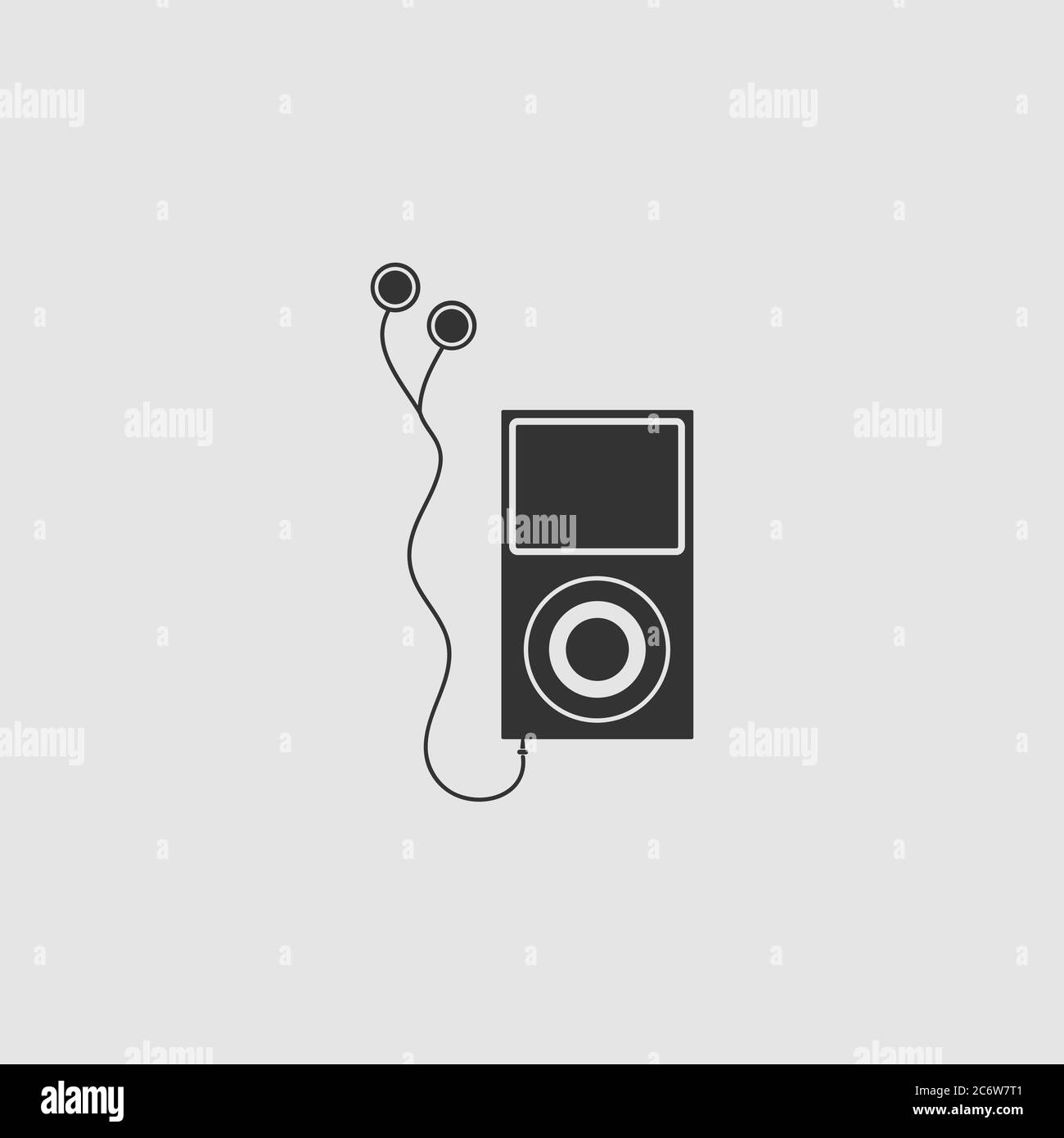 Audio player icon flat. Black pictogram on grey background. Vector ...