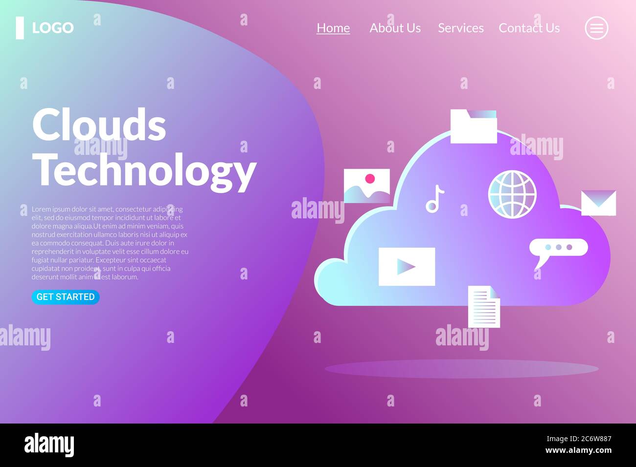 cloud computing technology landing page flat design concept for web ...