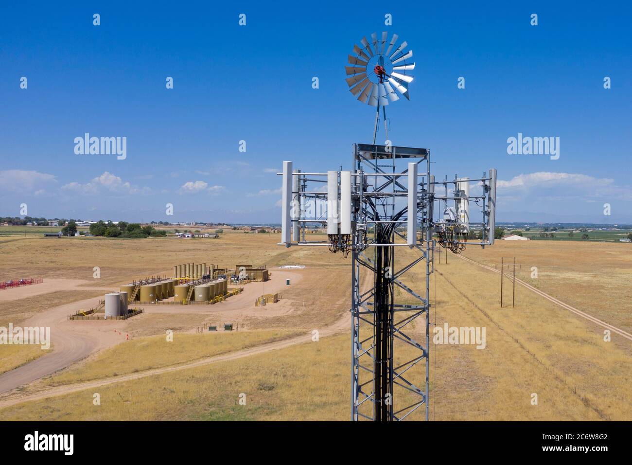 Hudson, Colorado - A windmill on top of a communications tower in ...