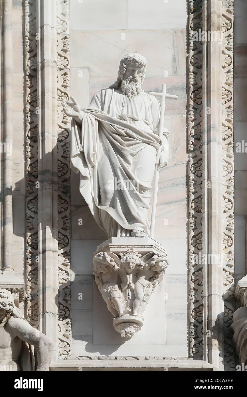 Architectural decorative elements and sculptures of Cathedral in Milan ...