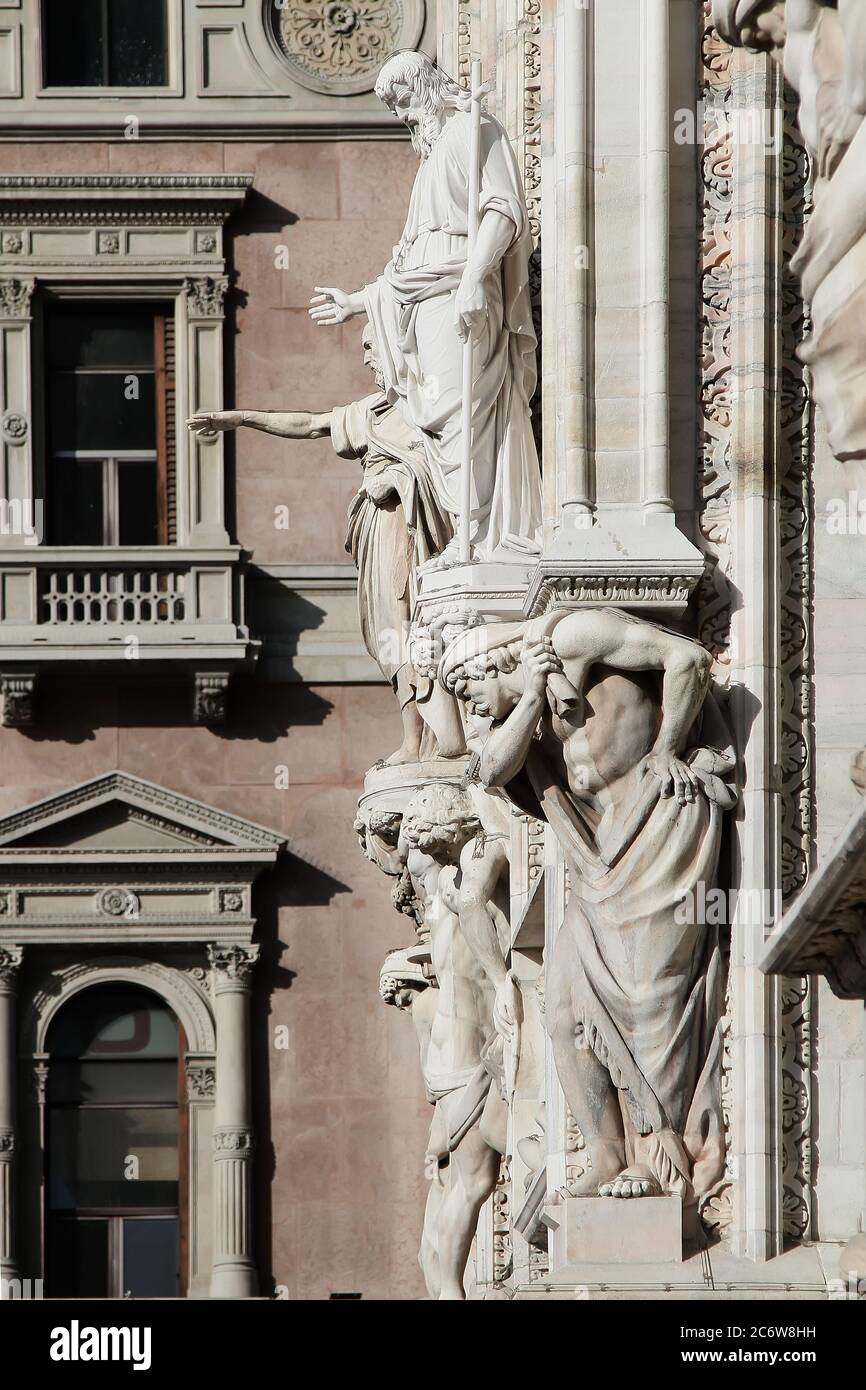 Architectural decorative elements and sculptures of Cathedral in Milan ...