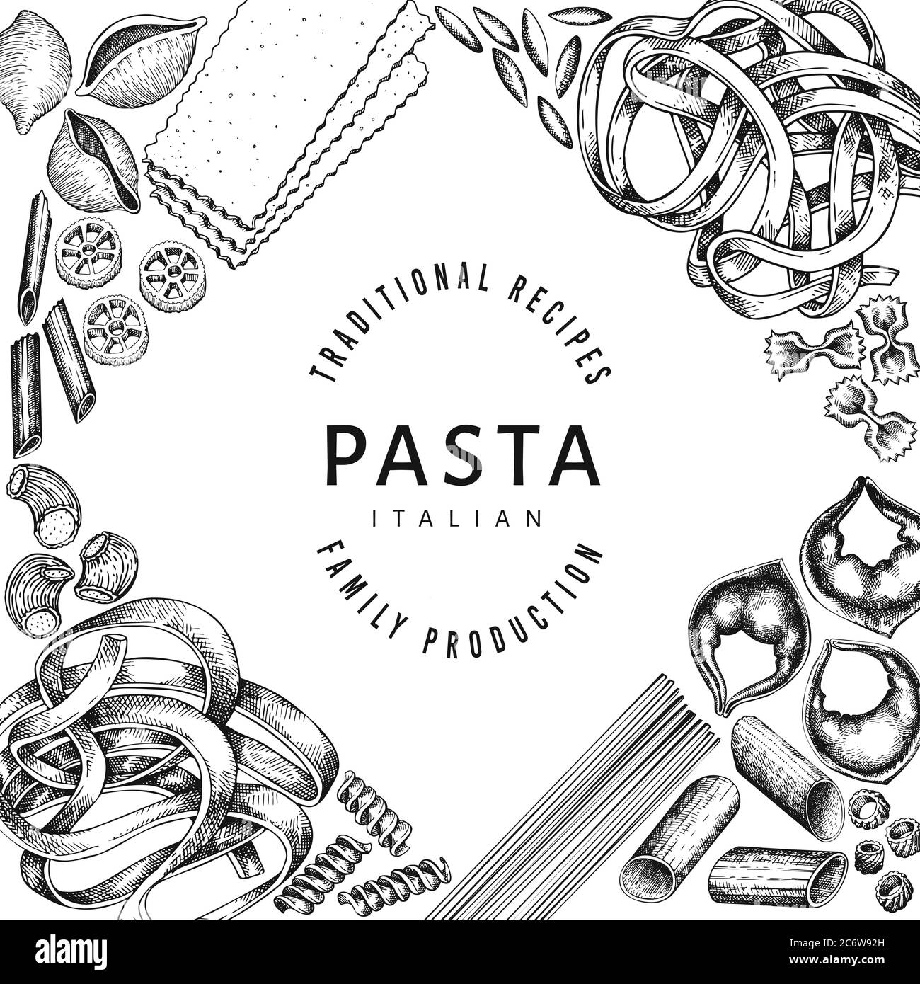 talian pasta design template. Hand drawn vector food illustration ...